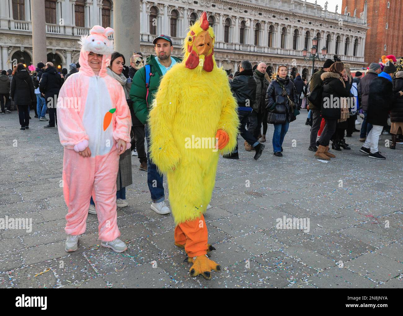 Venice, Italy. 11th Feb, 2023. A chicken and Easter bunny on St Mark's ...