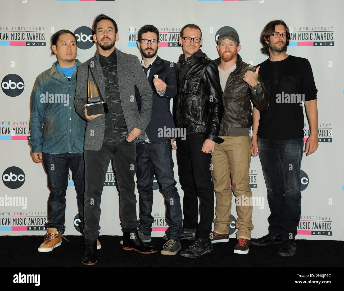From left, Joe Hahn, Mike Shinoda, Brad Delson, Chester Bennington ...
