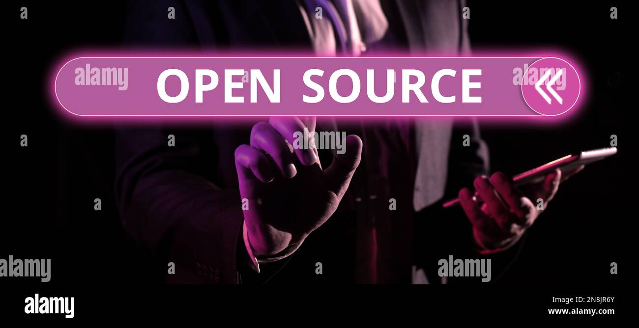 Text showing inspiration Open Source. Internet Concept denoting software which original source ...