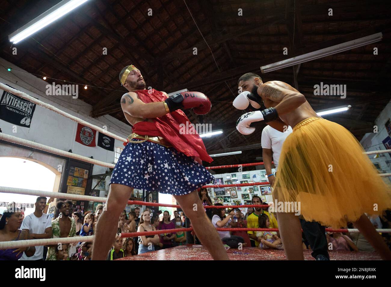 Rio Claro, Sao Paulo, Brazil. 11th Feb, 2023. Boxers fight in costume ...