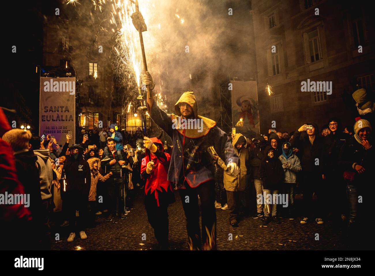 Barcelona, Spain. 11th Feb, 2023. A fire runner in a devil costume ...