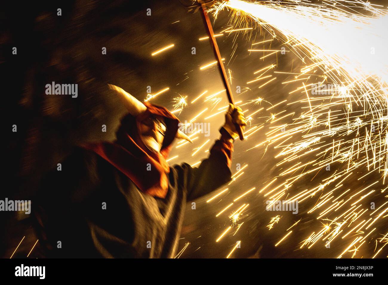 Barcelona, Spain. 11th Feb, 2023. A fire runner in a devil costume ...