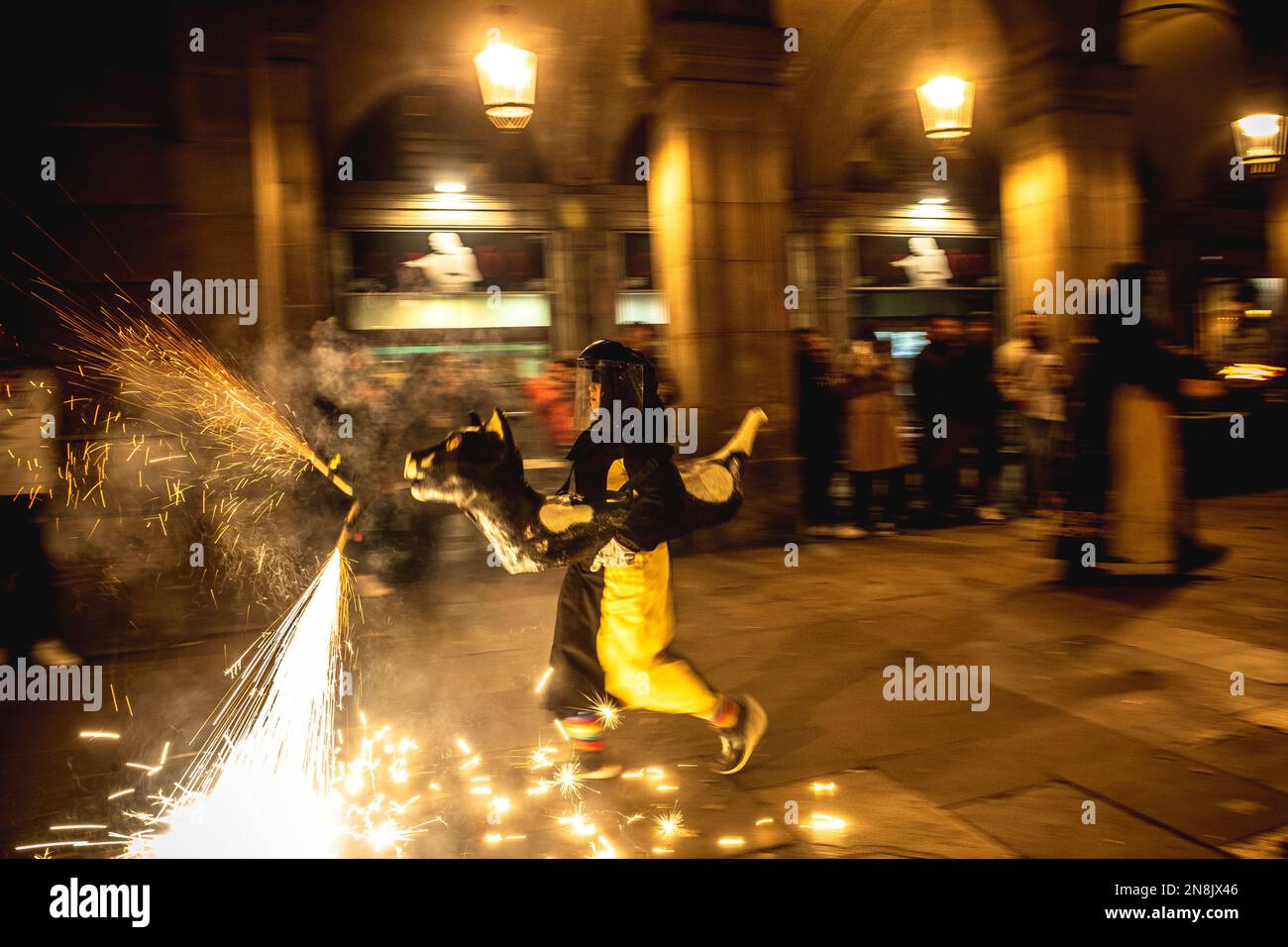Barcelona, Spain. 11th Feb, 2023. Little fire runners in devil costumes ...