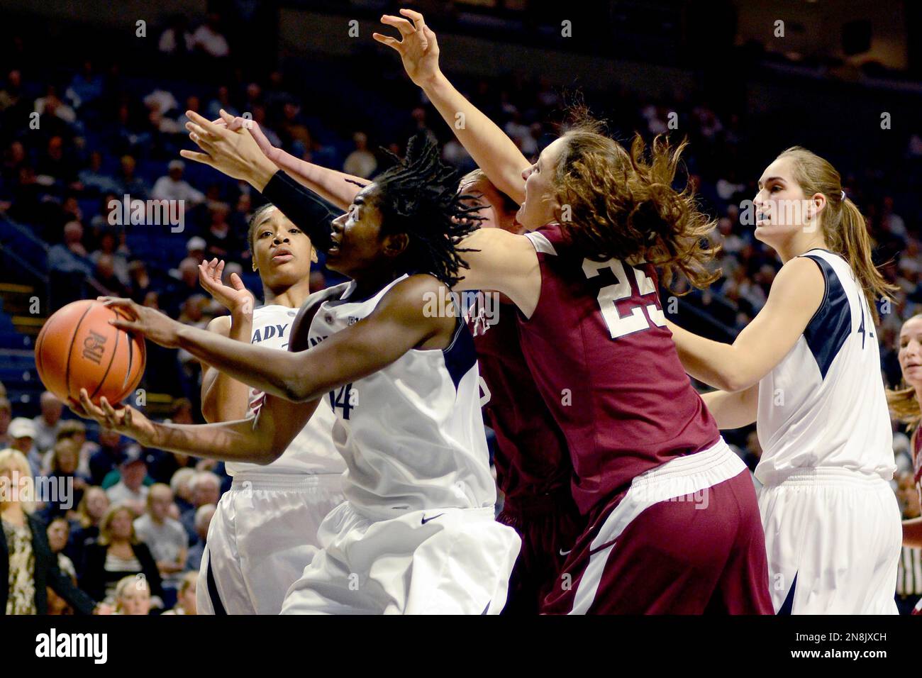 Penn State's Nikki Greene (54) pulls in a rebound in front of Lafayette ...