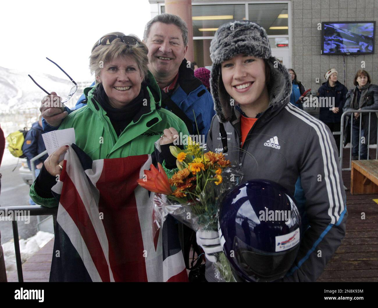 Great Britain's Elizabeth Yarnold, right, poses with her aunt and uncle ...