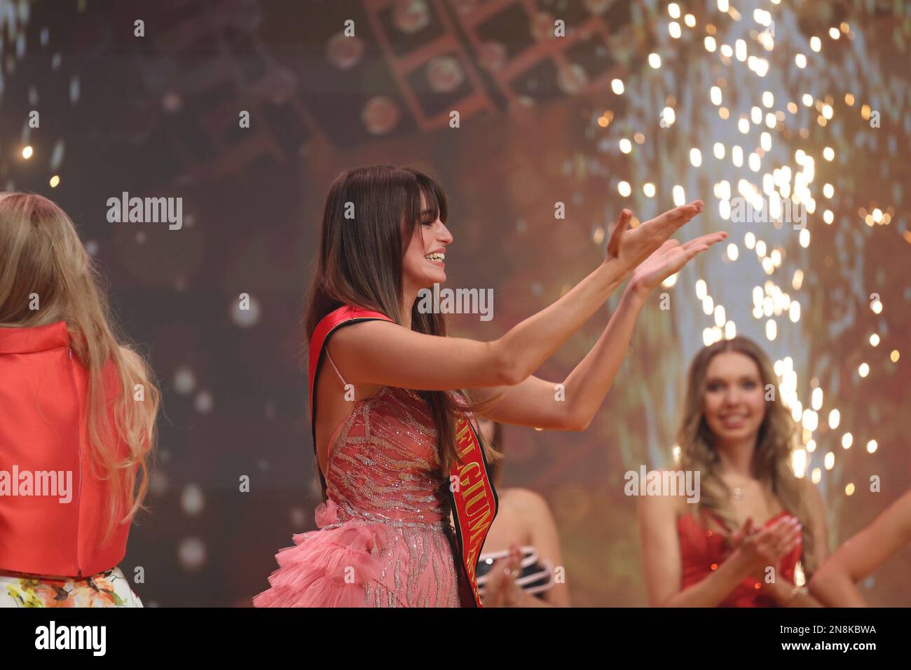 Miss Belgium 2023 Emilie Vansteenkiste reacts during the Miss Belgium ...