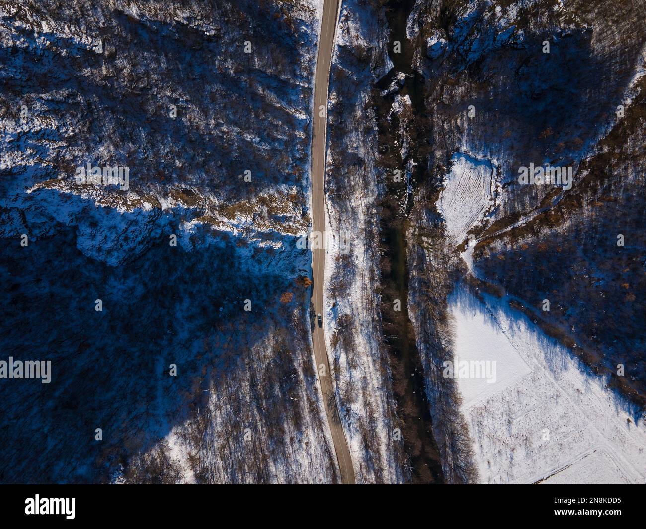 Aerial snowy covered canyon winding hi-res stock photography and images ...