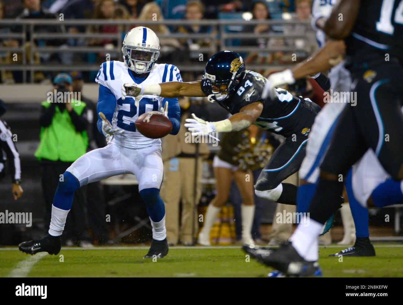 Indianapolis Colts defensive back Darius Butler (20) breaks up a pass ...