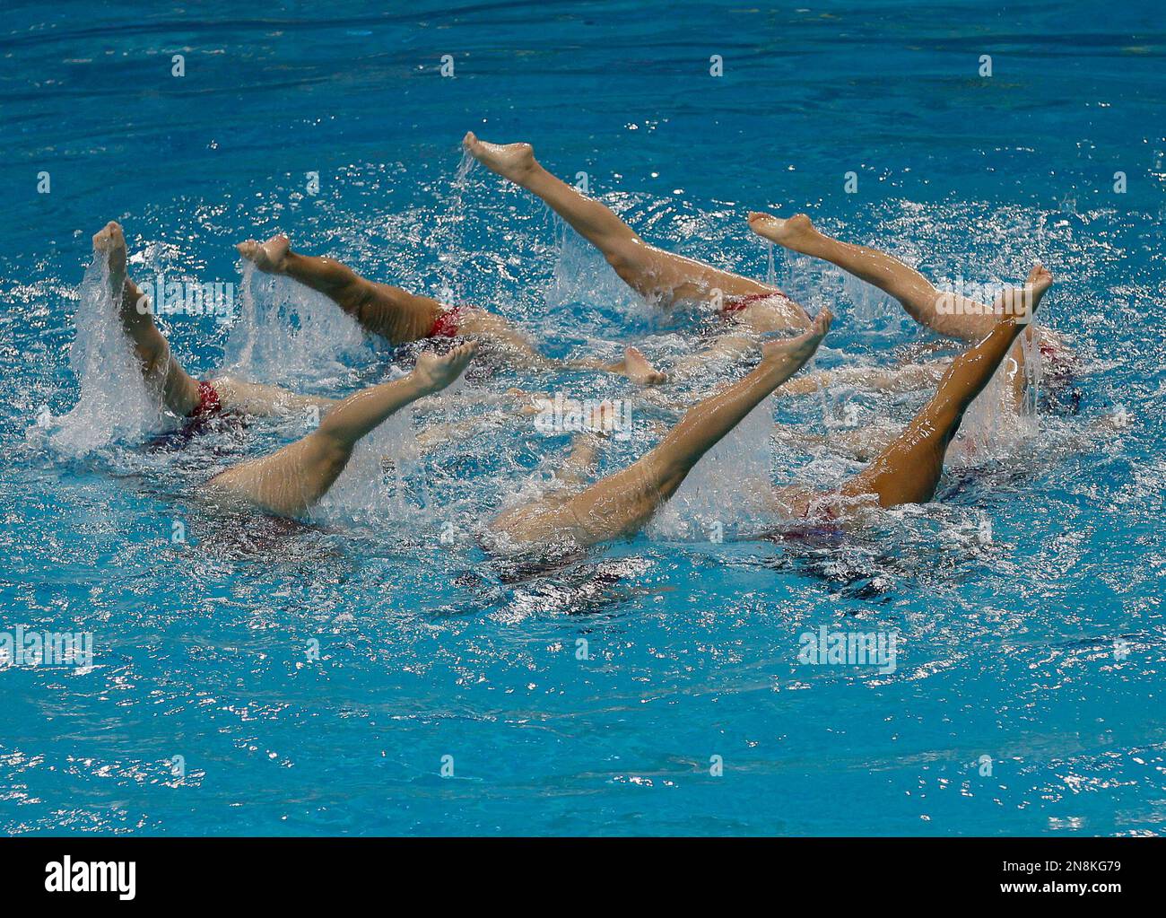 China's team performs during the team technical final synchronized ...