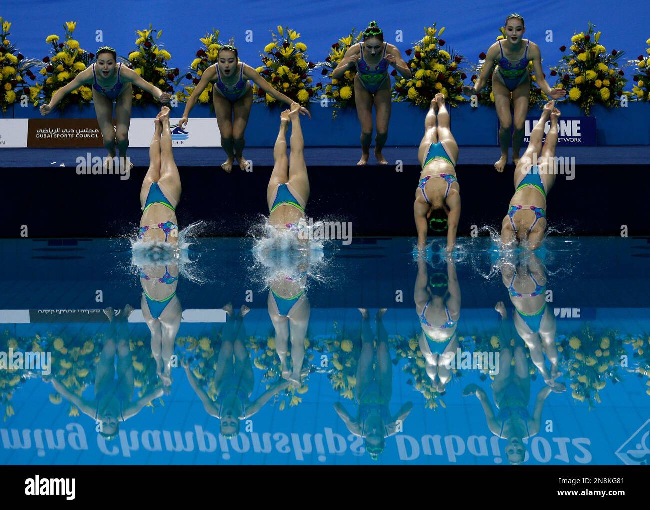 North Korea's team perform during the team technical final Synchronized ...