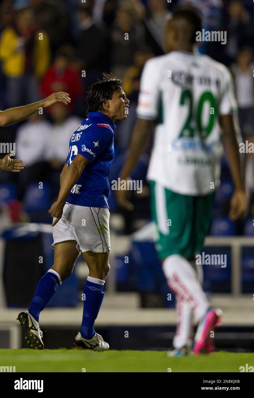 Cruz Azul´s Gerardo Flores, left, celebrates after scoring against Leon ...