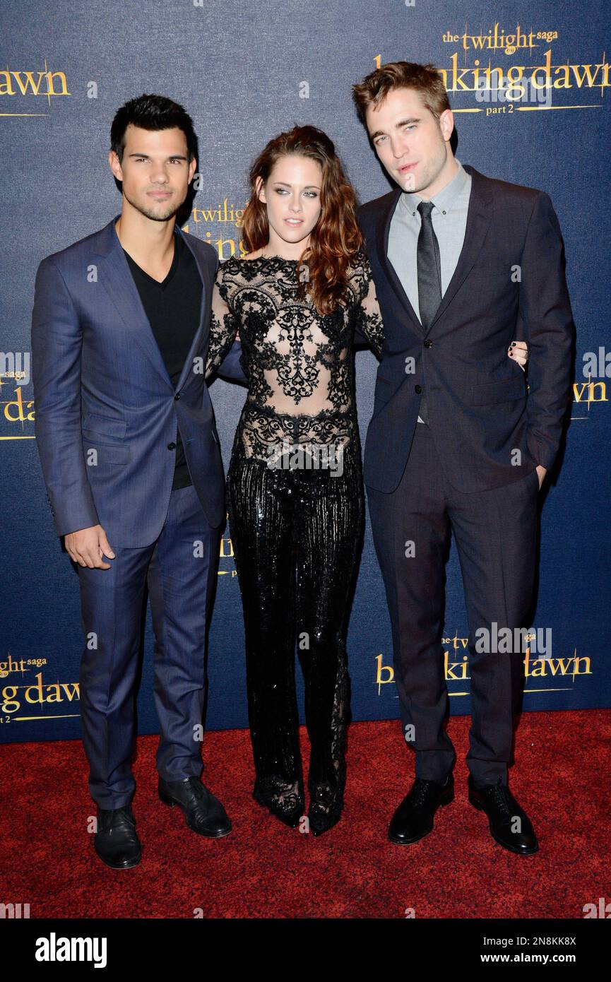 Actors Taylor Lautner, Kristen Stewart and Robert Pattinson are seen at ...