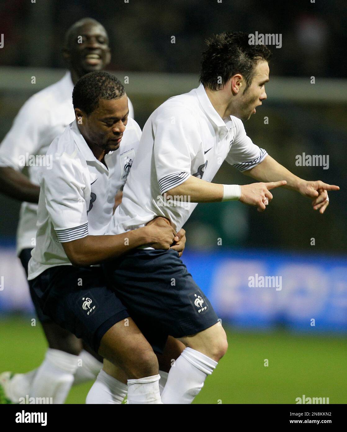 France forward Mathieu Valbuena, right, celebrates with his teammates ...