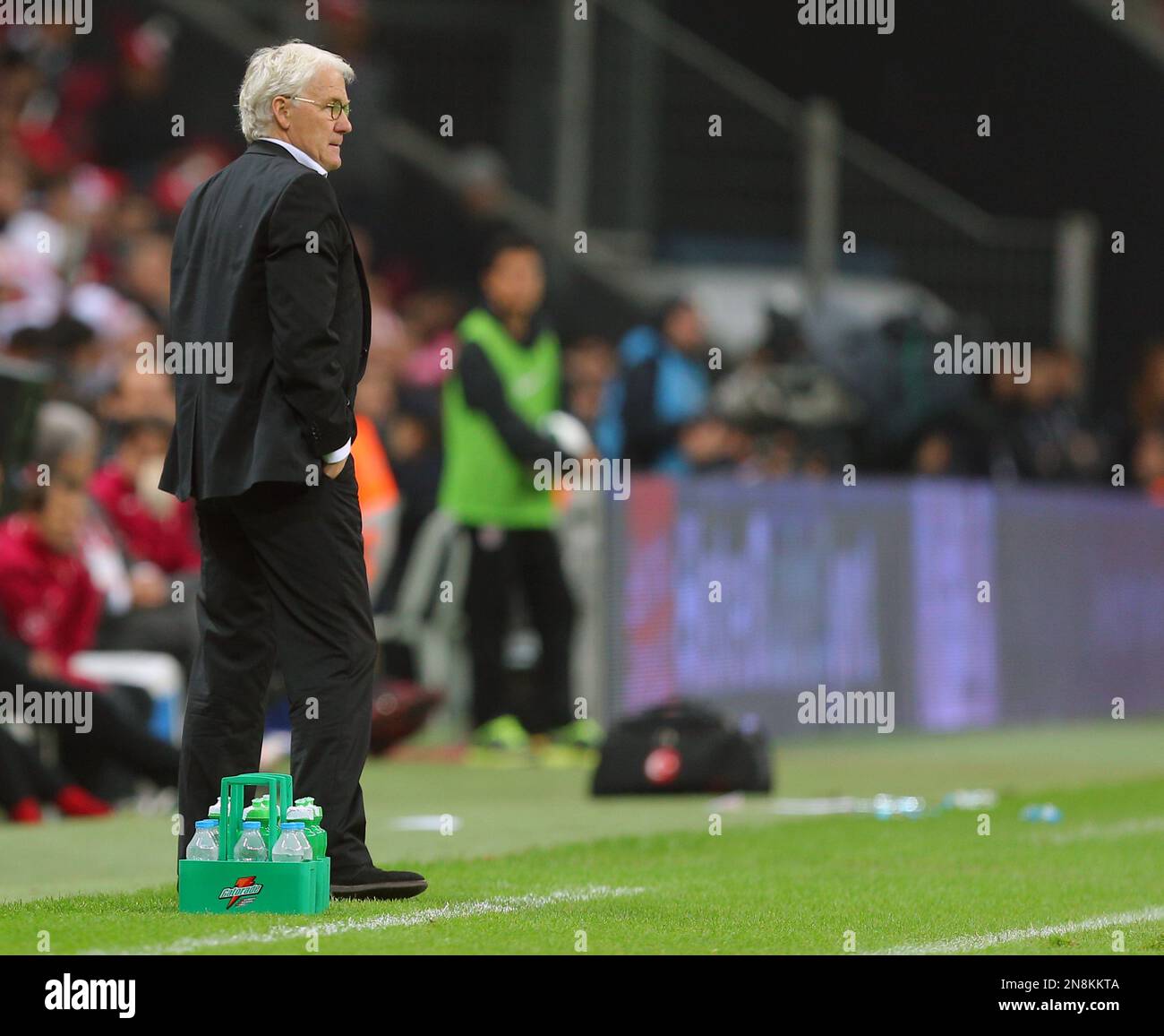 Denmark's coach Morten Olsen watches the game during their ...