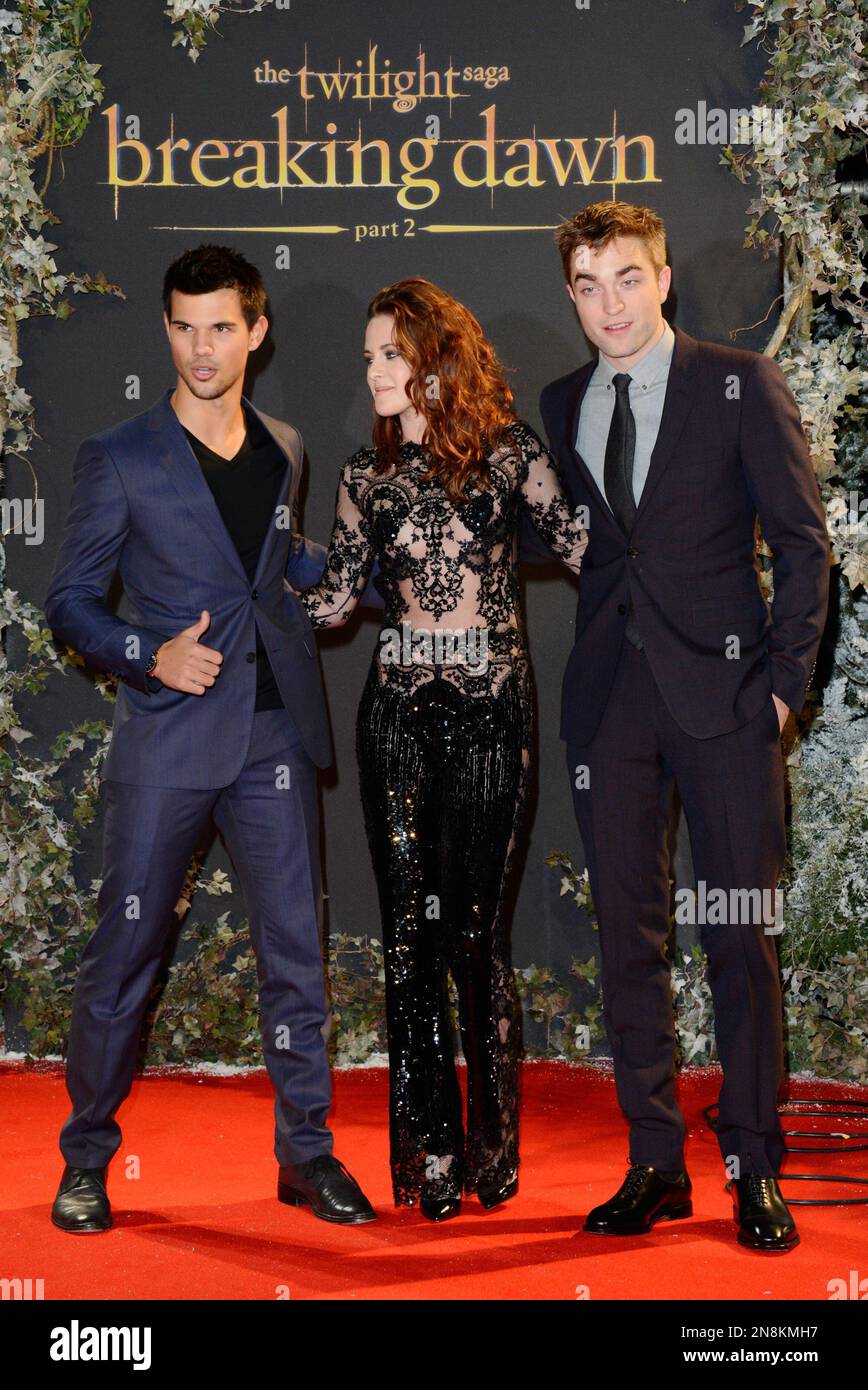Actors Taylor Lautner, Kristen Stewart and Robert Pattinson are seen at ...