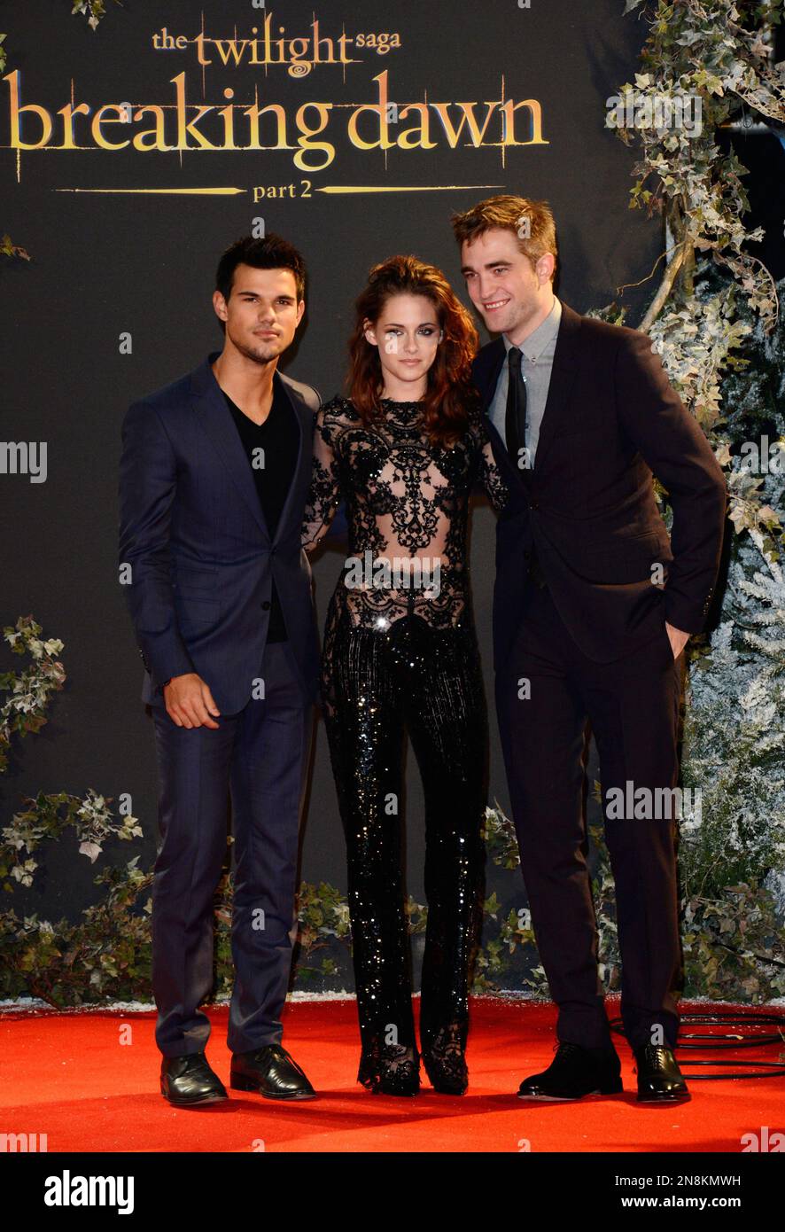 Actors Taylor Lautner, Kristen Stewart and Robert Pattinson are seen at ...