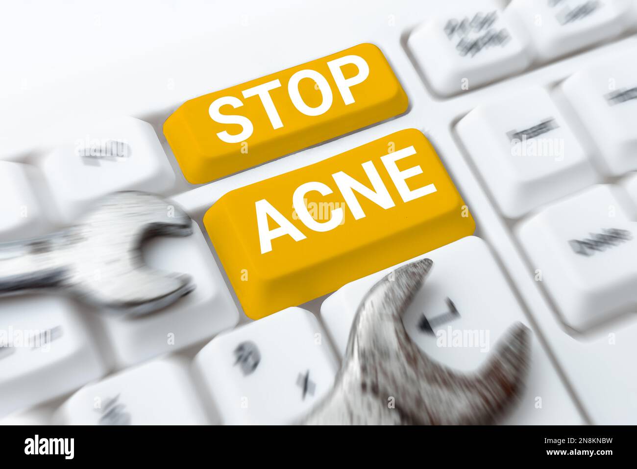 Hand writing sign Stop Acne. Concept meaning control the occurrence of ...