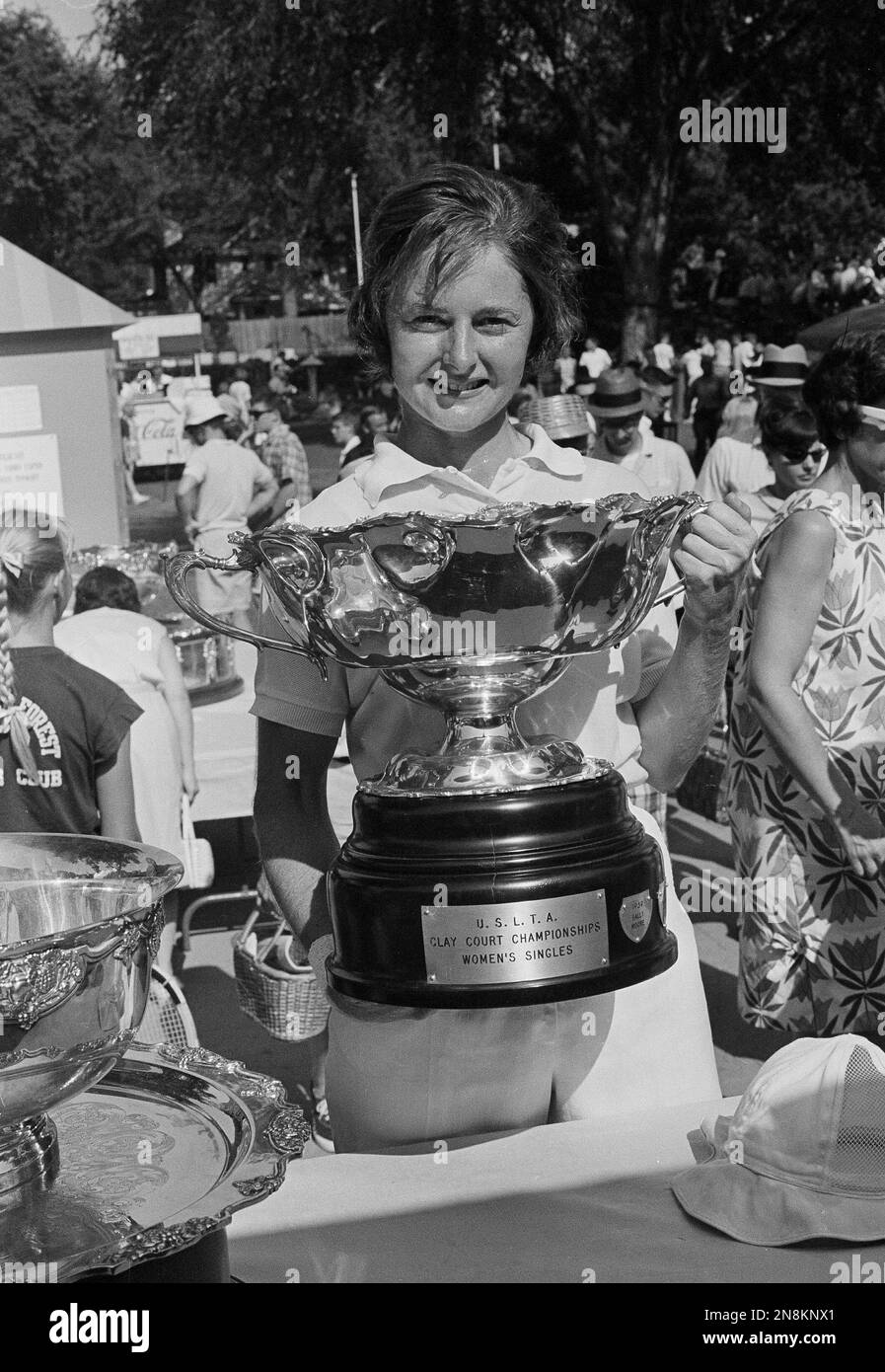 Nancy Richey of Dallas, Tex., poses with her trophy after winning the ...