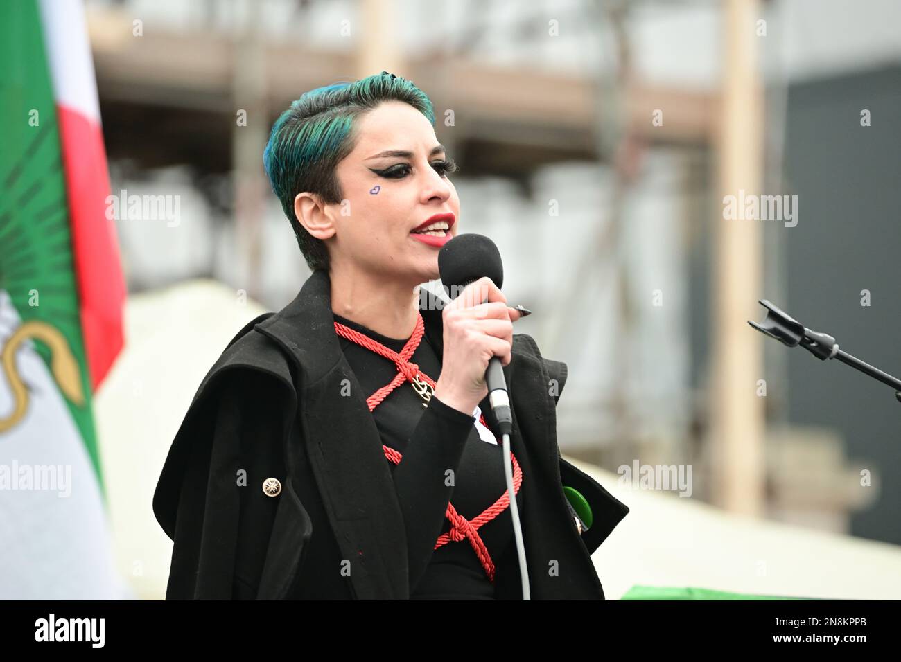 Trafalgar Square, London, UK. 11th February 2023. Speaker Human right ...