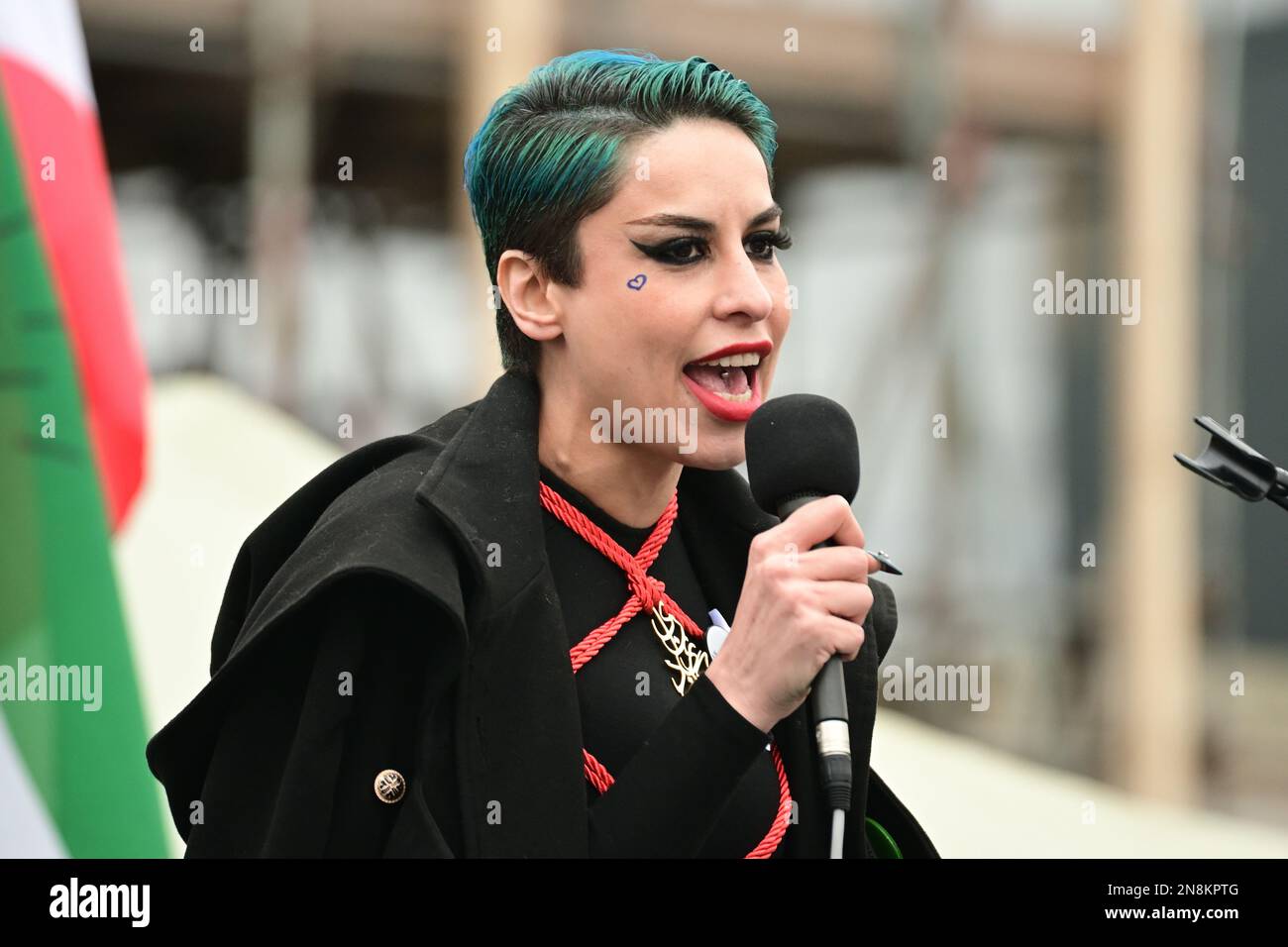 Trafalgar Square, London, UK. 11th February 2023. Speaker Human right ...