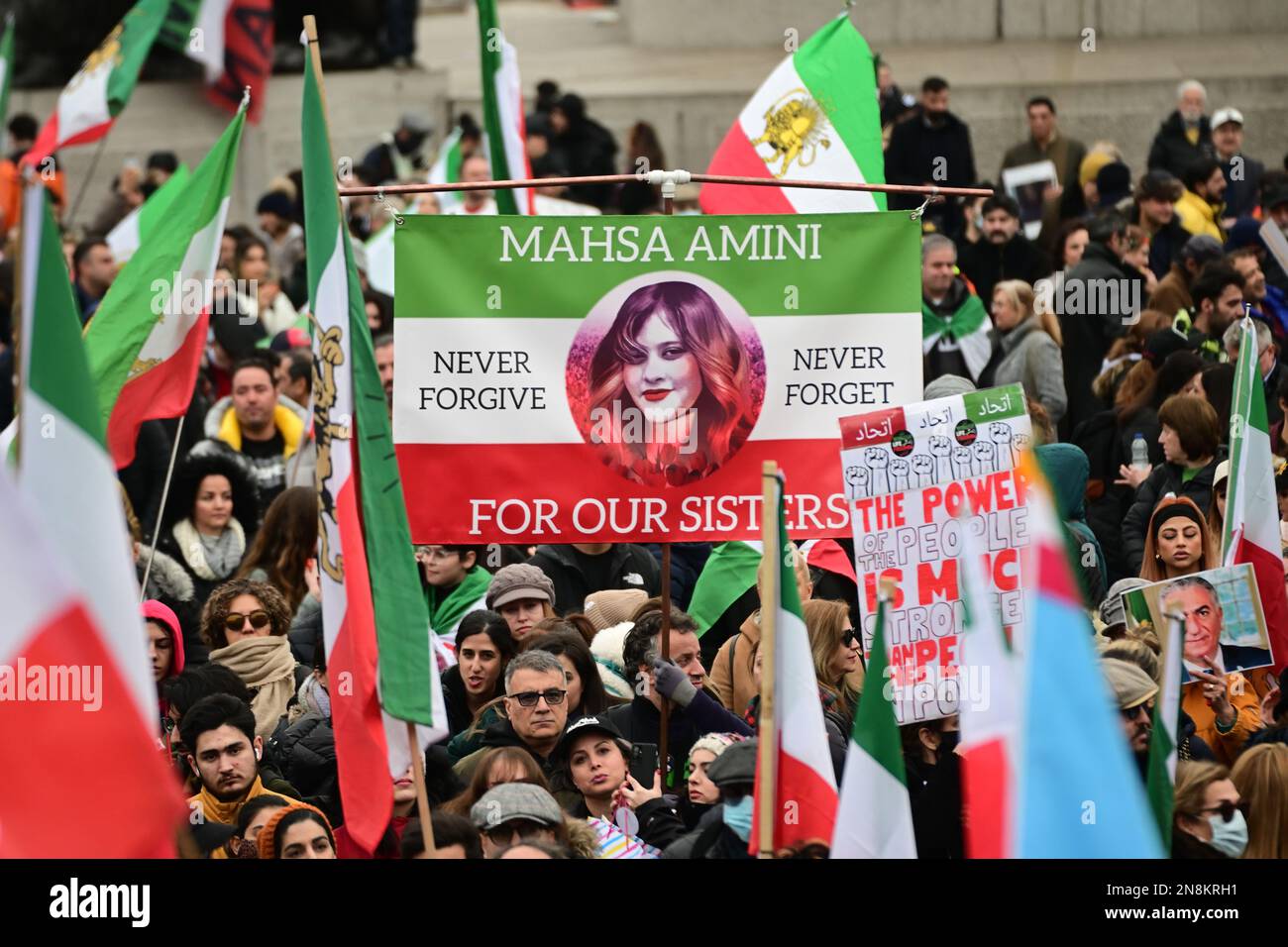 Trafalgar Square, London, UK. 11th February 2023. Thousands of Iranian ...