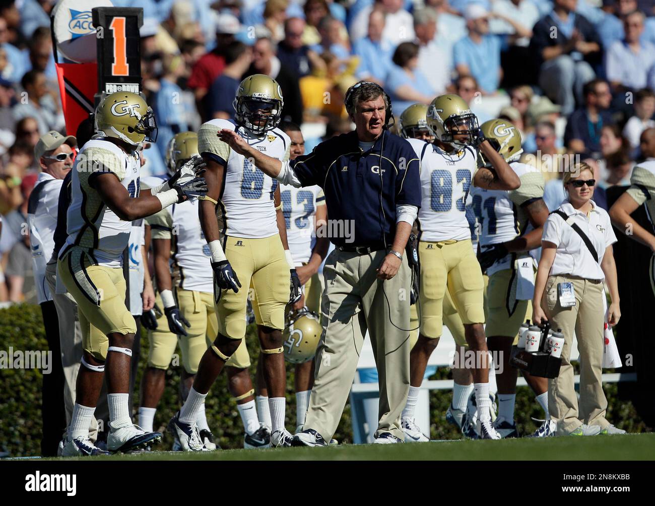 Georgia Tech Yellow Jackets head coach Paul Johnson coaches from the ...