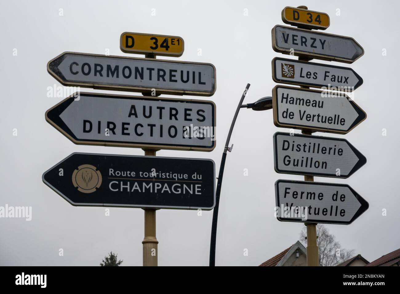 Low season in winter in Champagne wine making region near Reims ...