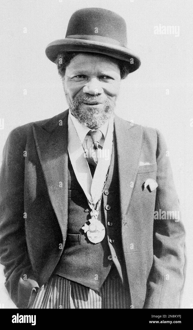 King Sobhuza II of Swaziland is seen in European dress, 1963, while he ...