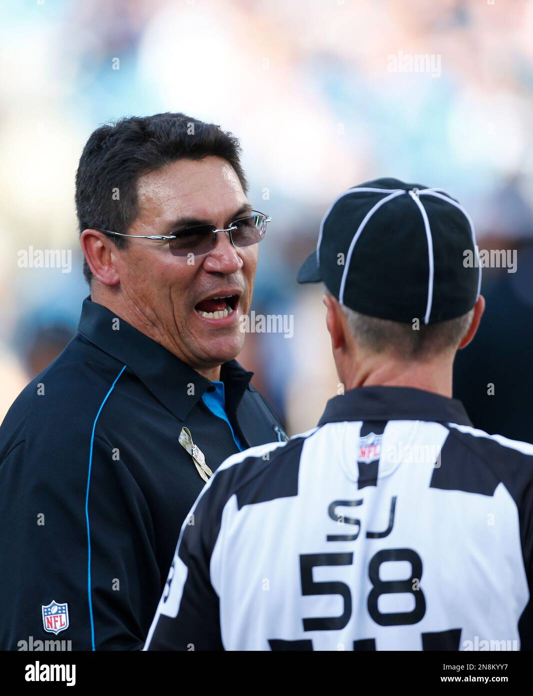 Carolina Panthers' head coach Ron Rivera tries to make a point to side ...