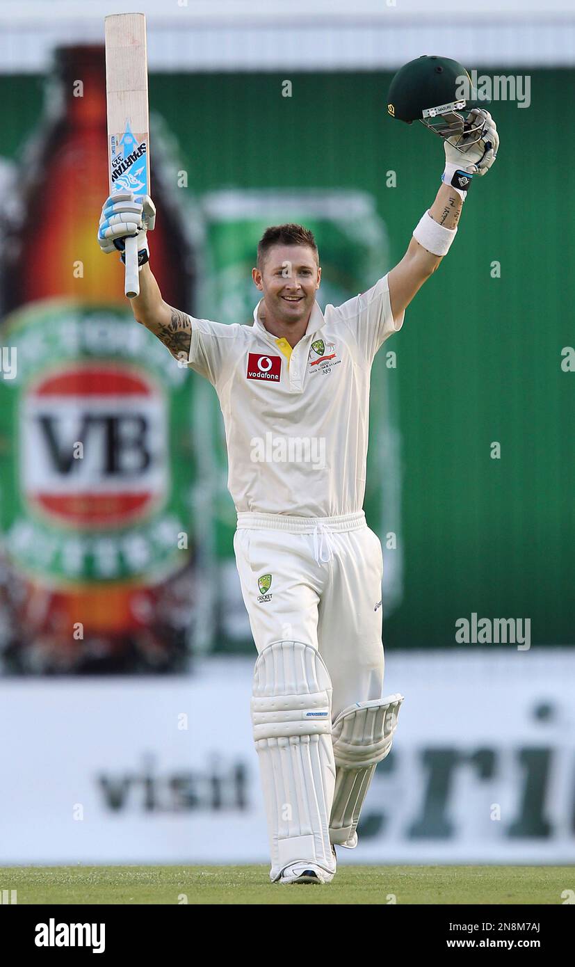 Australia's Michael Clarke celebrates after reaching his double century ...
