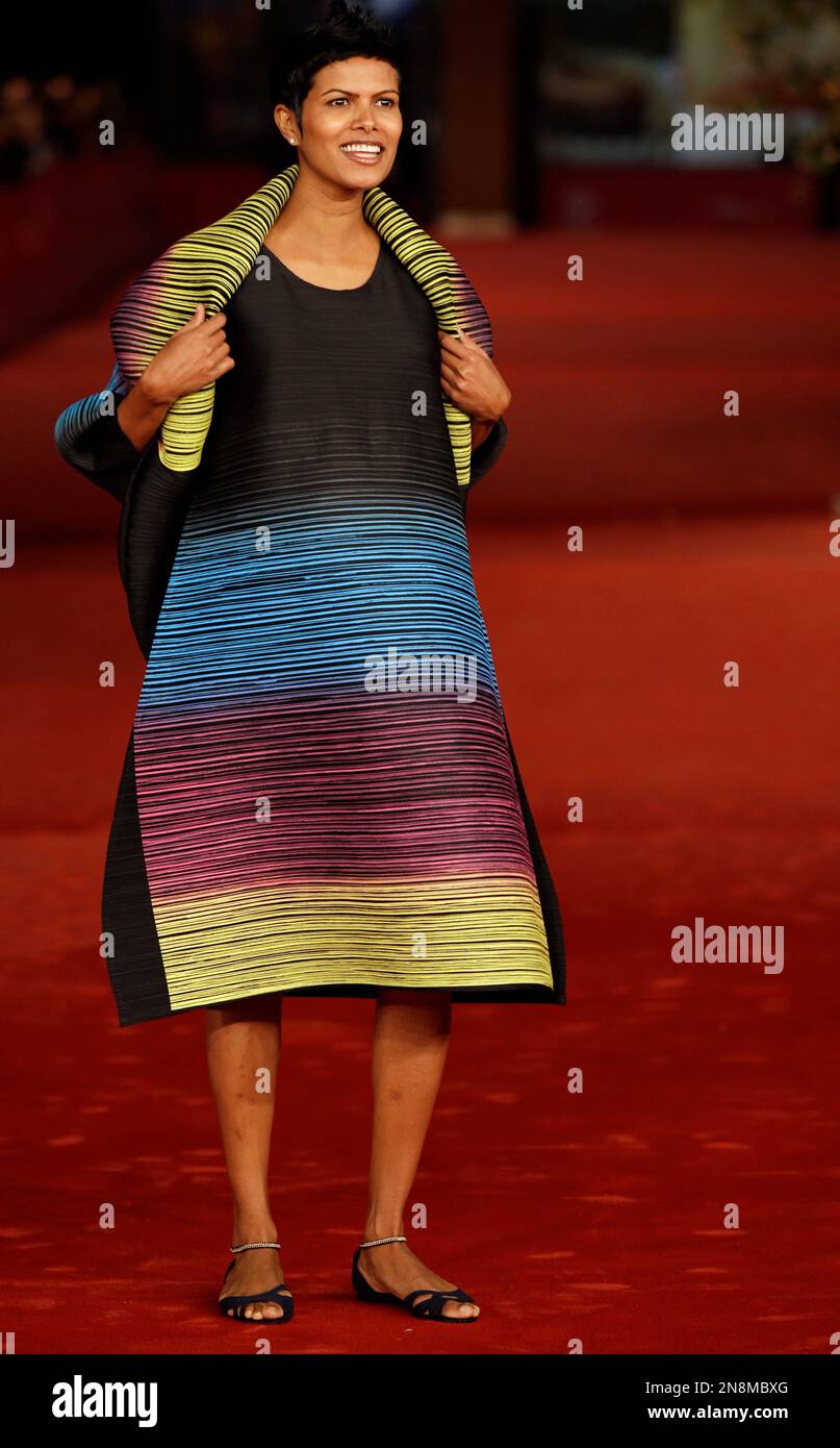 Indian model and actress Tinu Verghese poses for photographers as she arrives for the screening ...