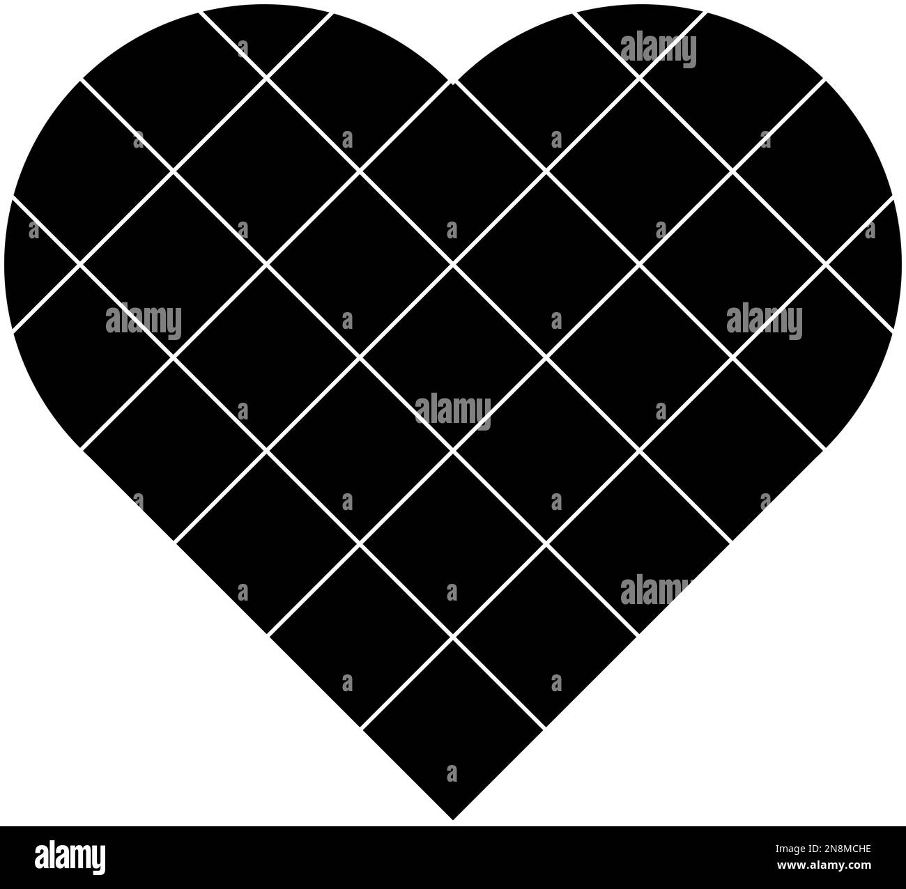 Black checkered heart. Square grid in diagonal arrangement. Simple flat ...