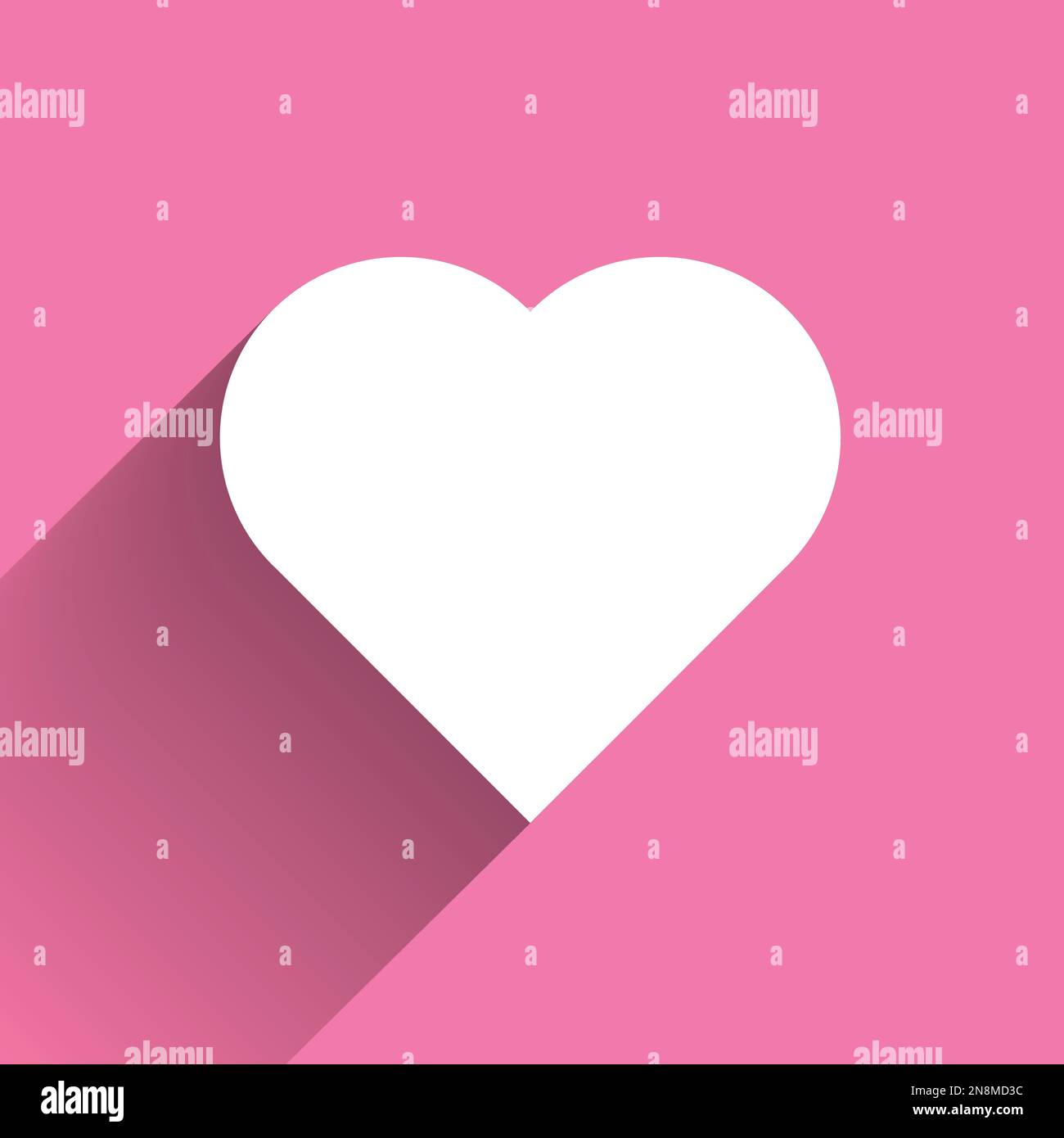 White heart long shadow icon on pink background. Symbol of love. Vector ...