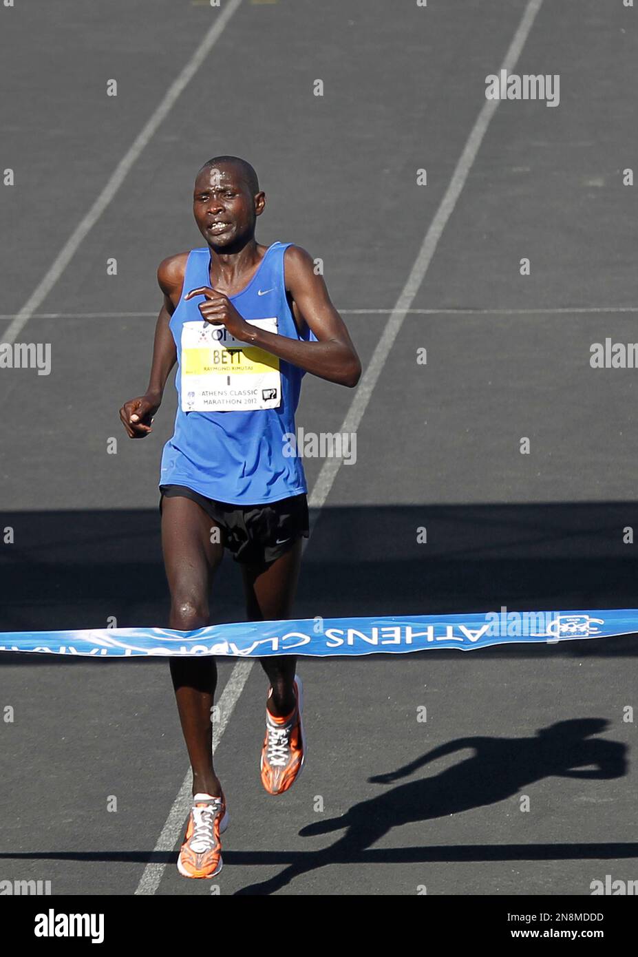 Raymond Kimutai Bett of Kenya wins the 30th Athens Classic Marathon race at the Panathinaikon ...