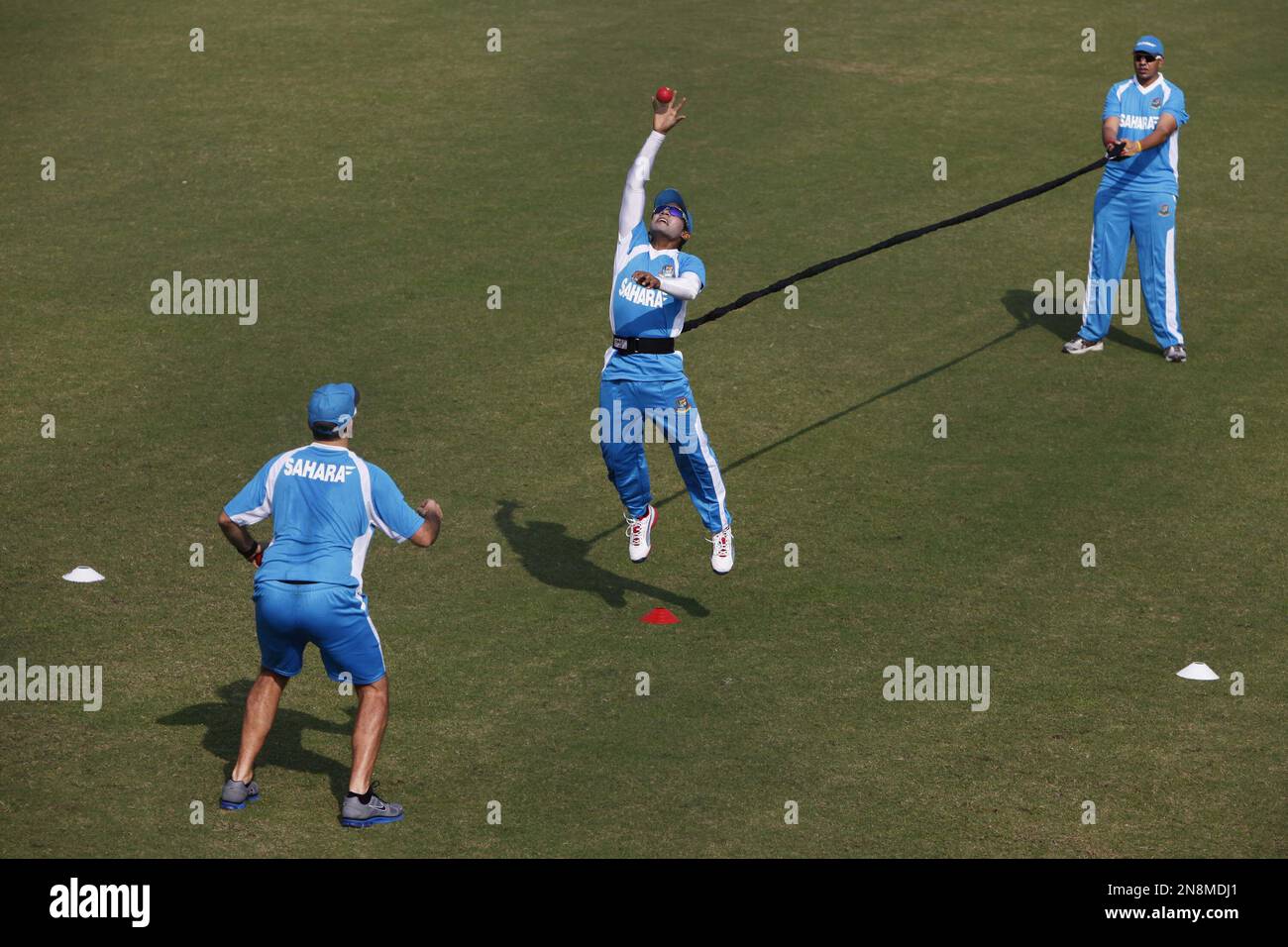 Bangladesh captain Mushfiqur Rahim, center, plays during a cricket ...
