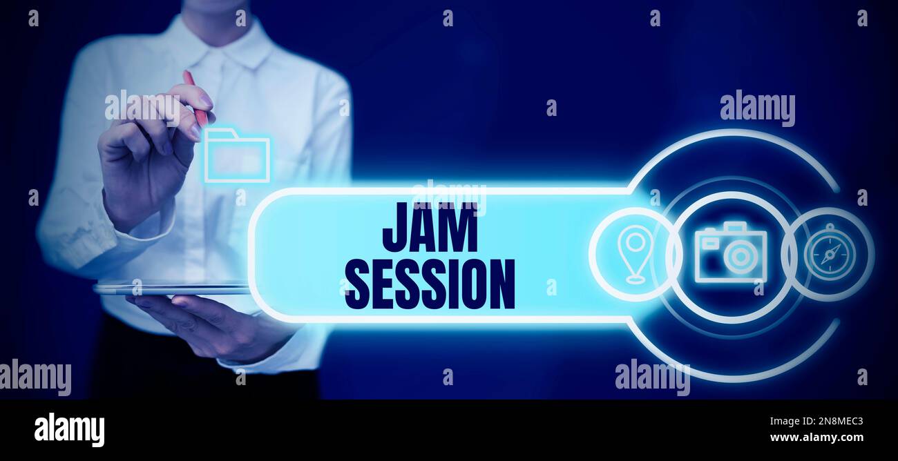 Sign displaying Jam Session. Business approach impromptu performance by ...