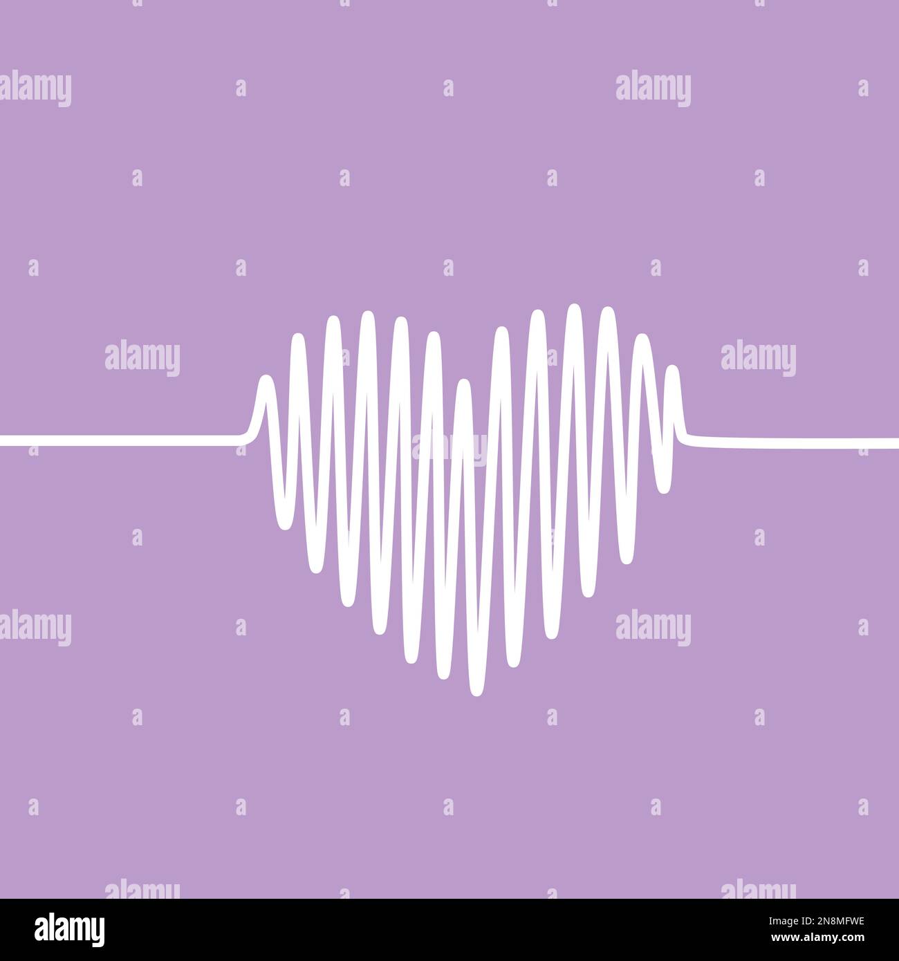 White heartbeat line in a shape of heart on violet background. Vector ...