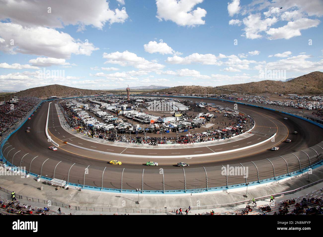 Drivers round the first and second turns during the NASCAR Nationwide ...