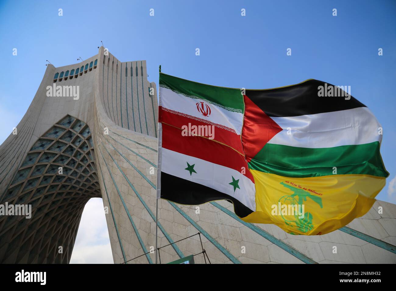 Tehran, Tehran, Iran. 11th Feb, 2023. Flags of Iran, Iraq, Palestine ...