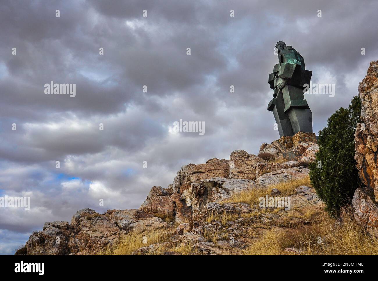 A monument to the Miner on the rocky hill of Santa Ana, Puertollano ...