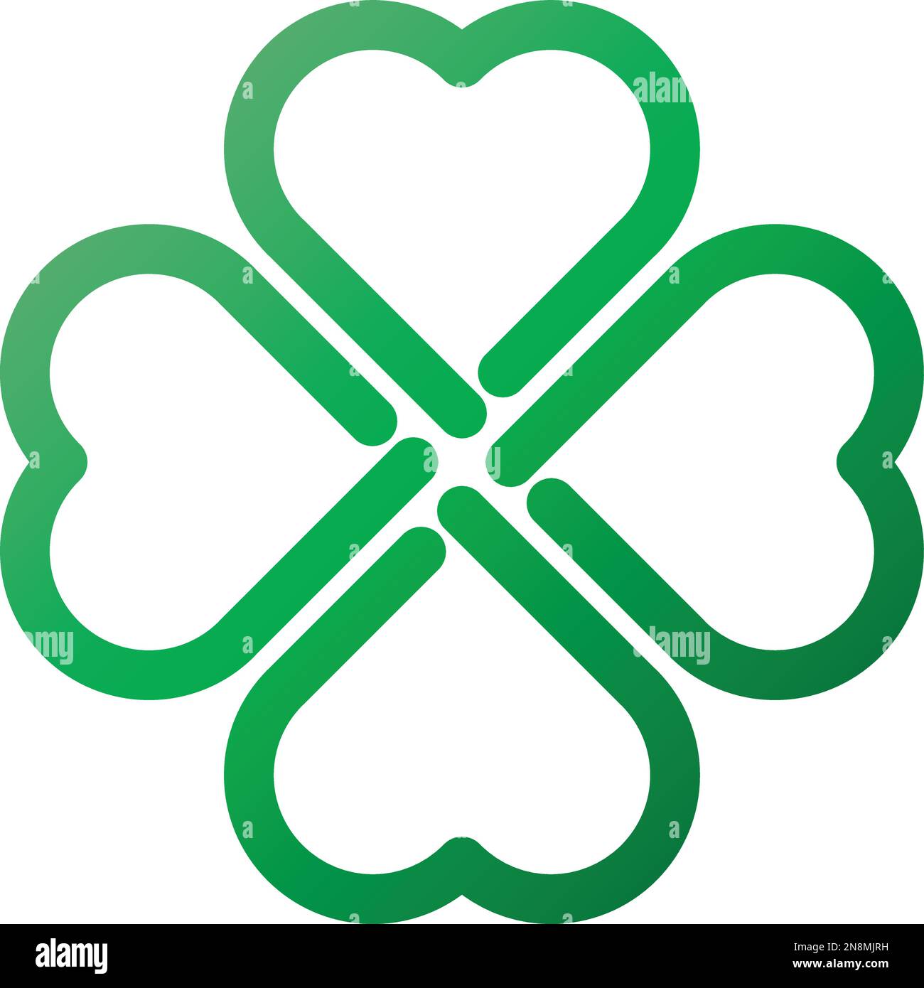 Shamrock - green gradient thick outline four leaf clover icon. Good luck theme design element ...