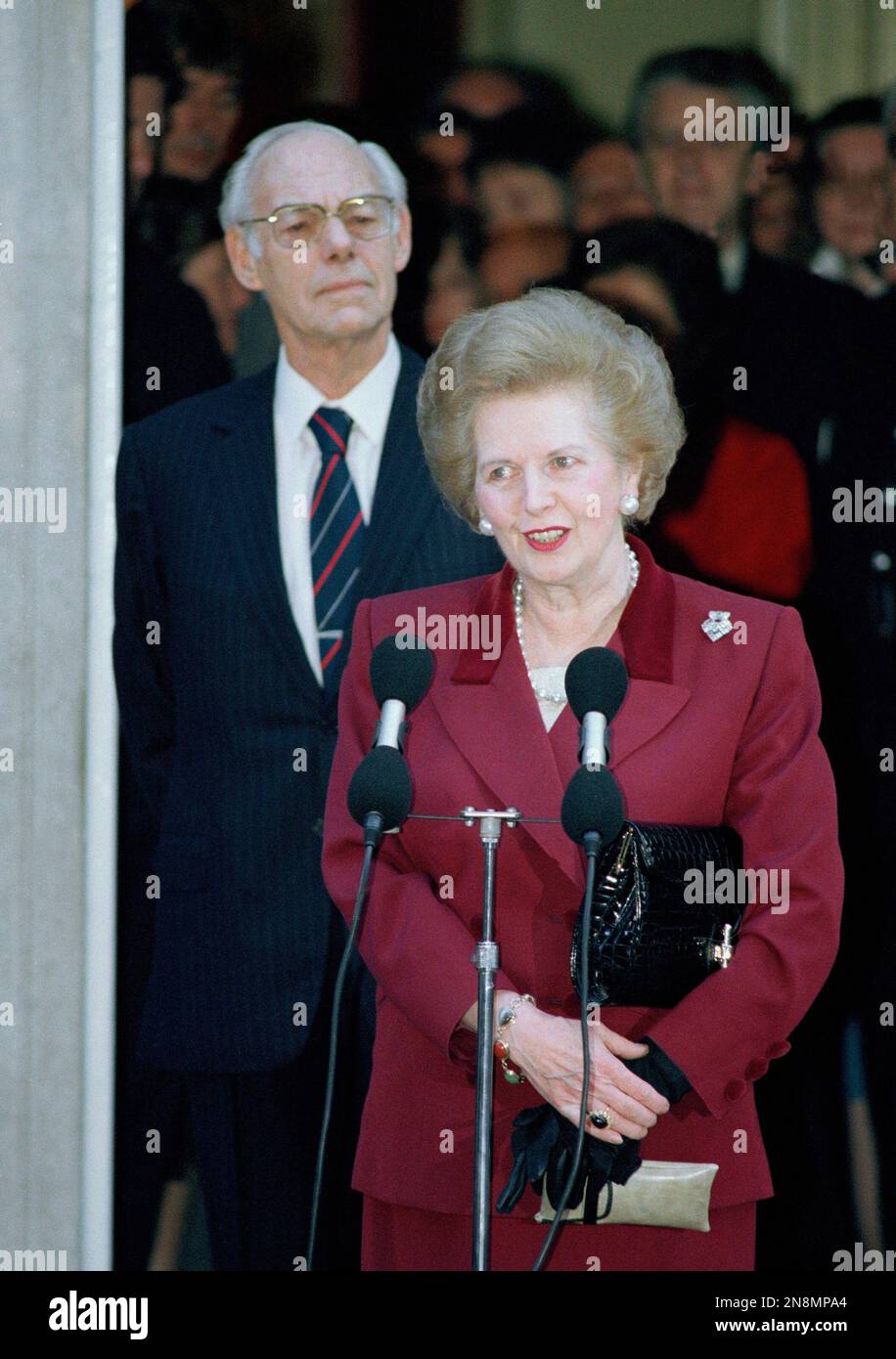 FILE This Wednesday, Nov. 28, 1990 file photo shows Margaret Thatcher ...