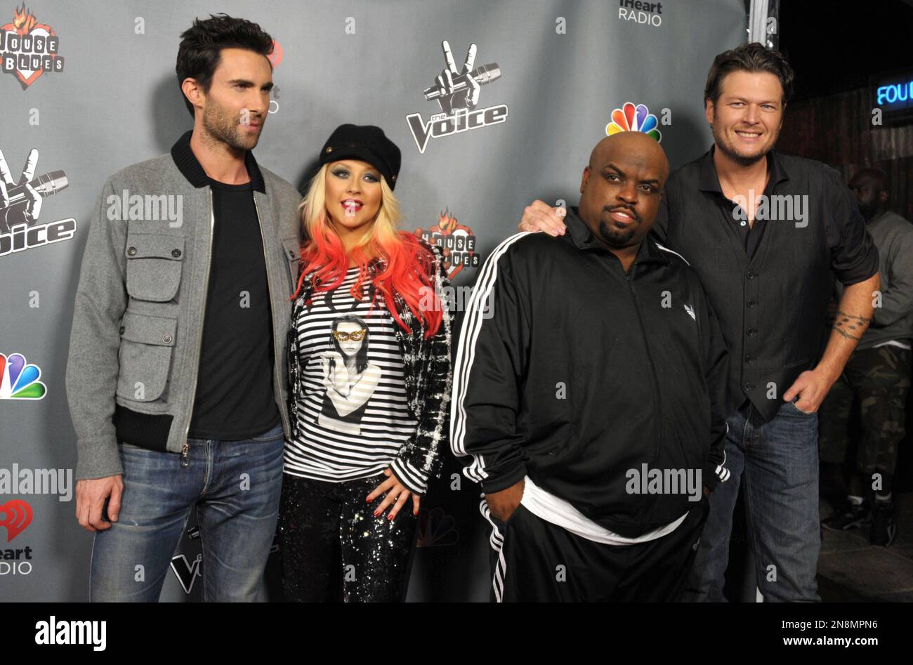 From left, Adam Levine, Christina Aguilera, Cee Lo Green, and Blake ...