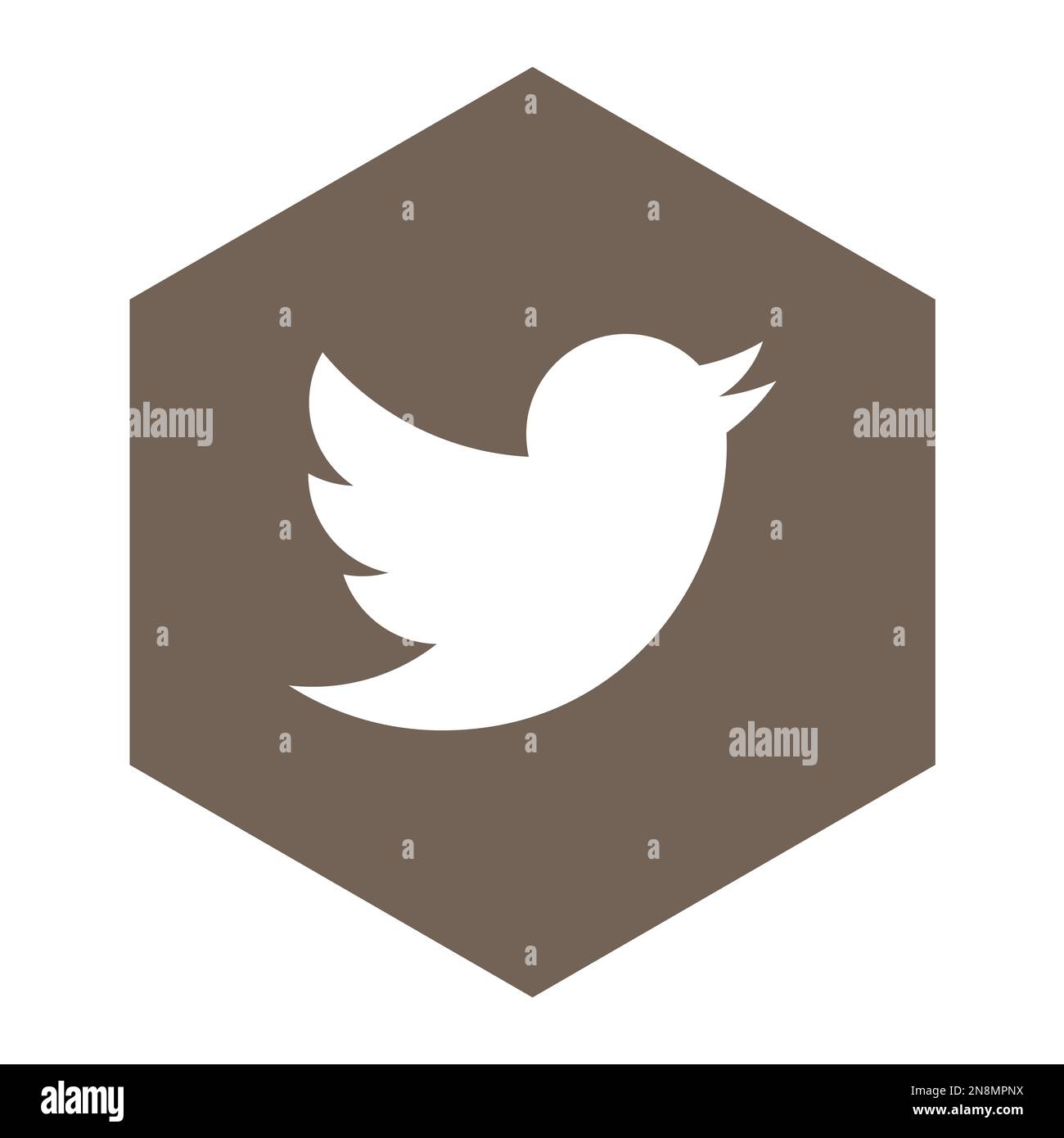 Twitter social media app icon in brown hexagon shape. Simple flat ...
