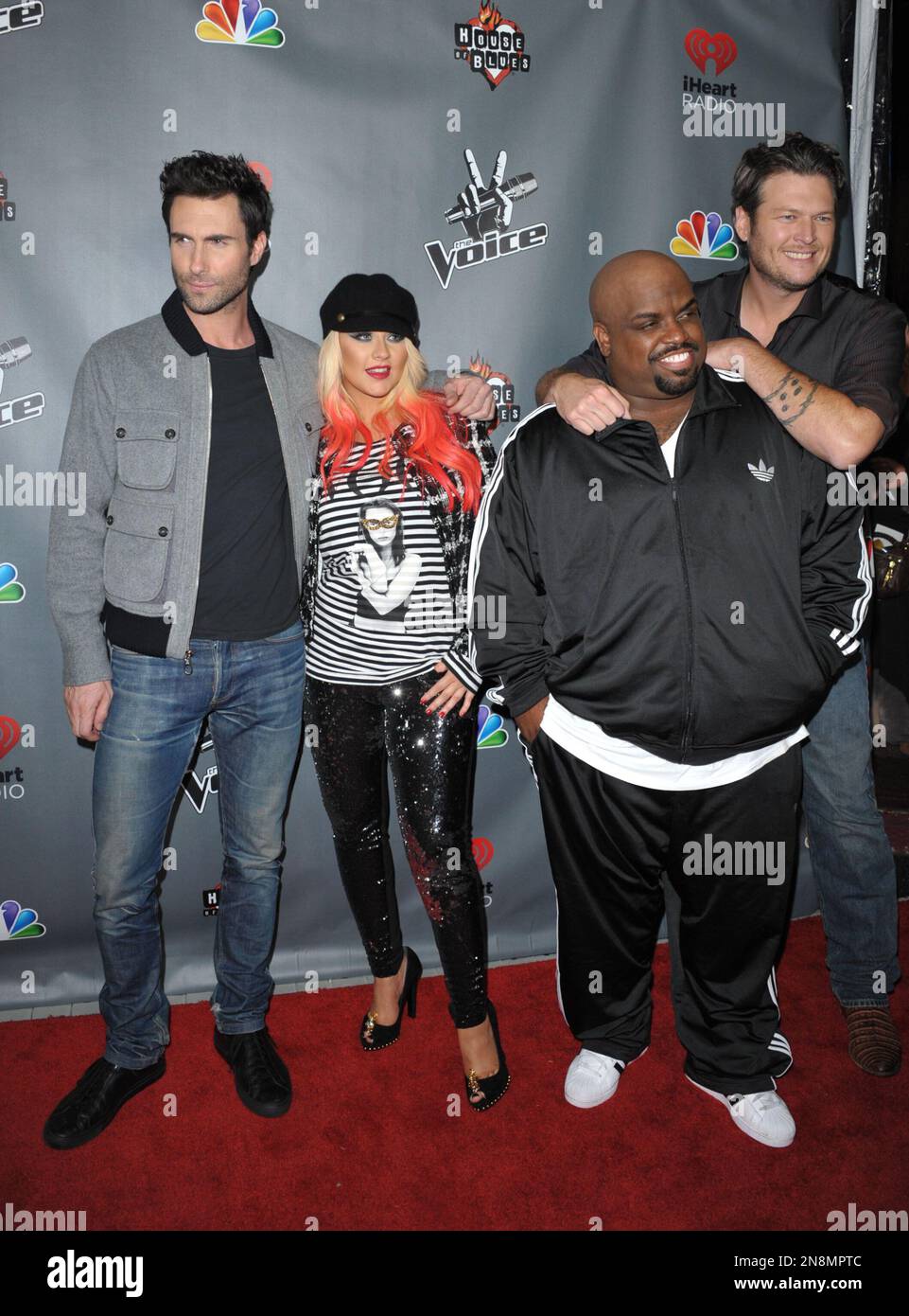 From left, Adam Levine, Christina Aguilera, Cee Lo Green, and Blake ...