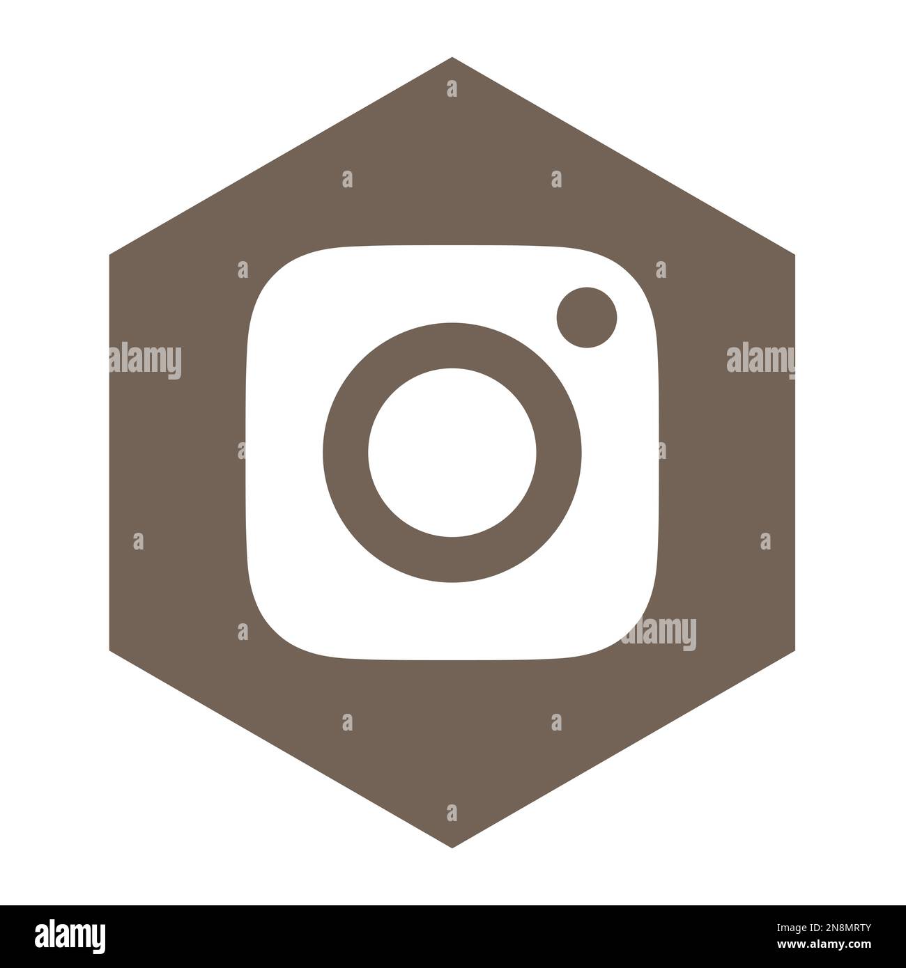 Instagram social media app icon in brown hexagon shape. Simple flat ...