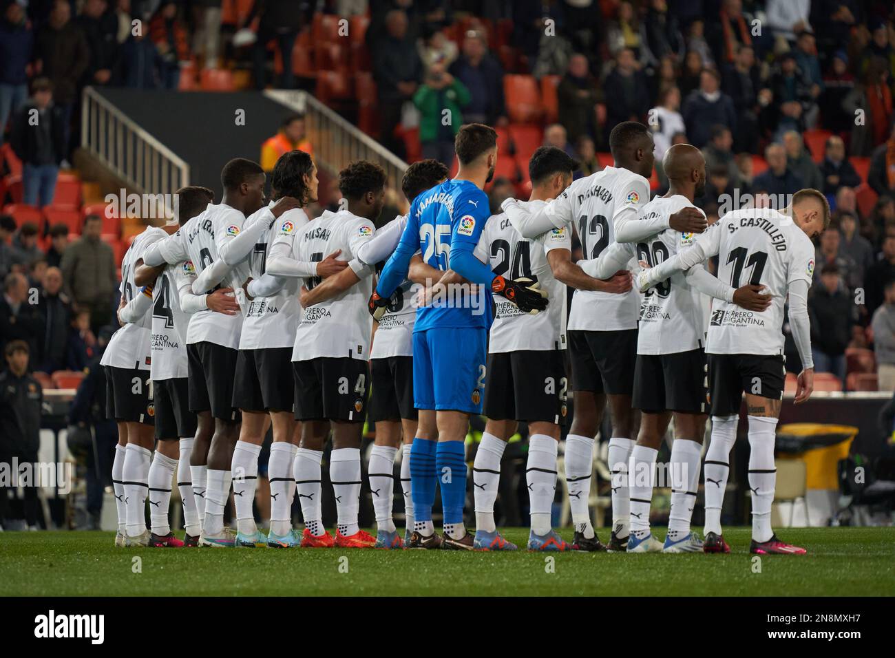 Valencia team in action during the J21 Liga Santander at Mestalla ...
