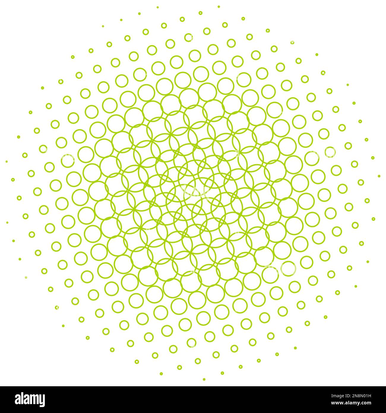 Abstract halftone circle made of small green outline of circles. Vector ...
