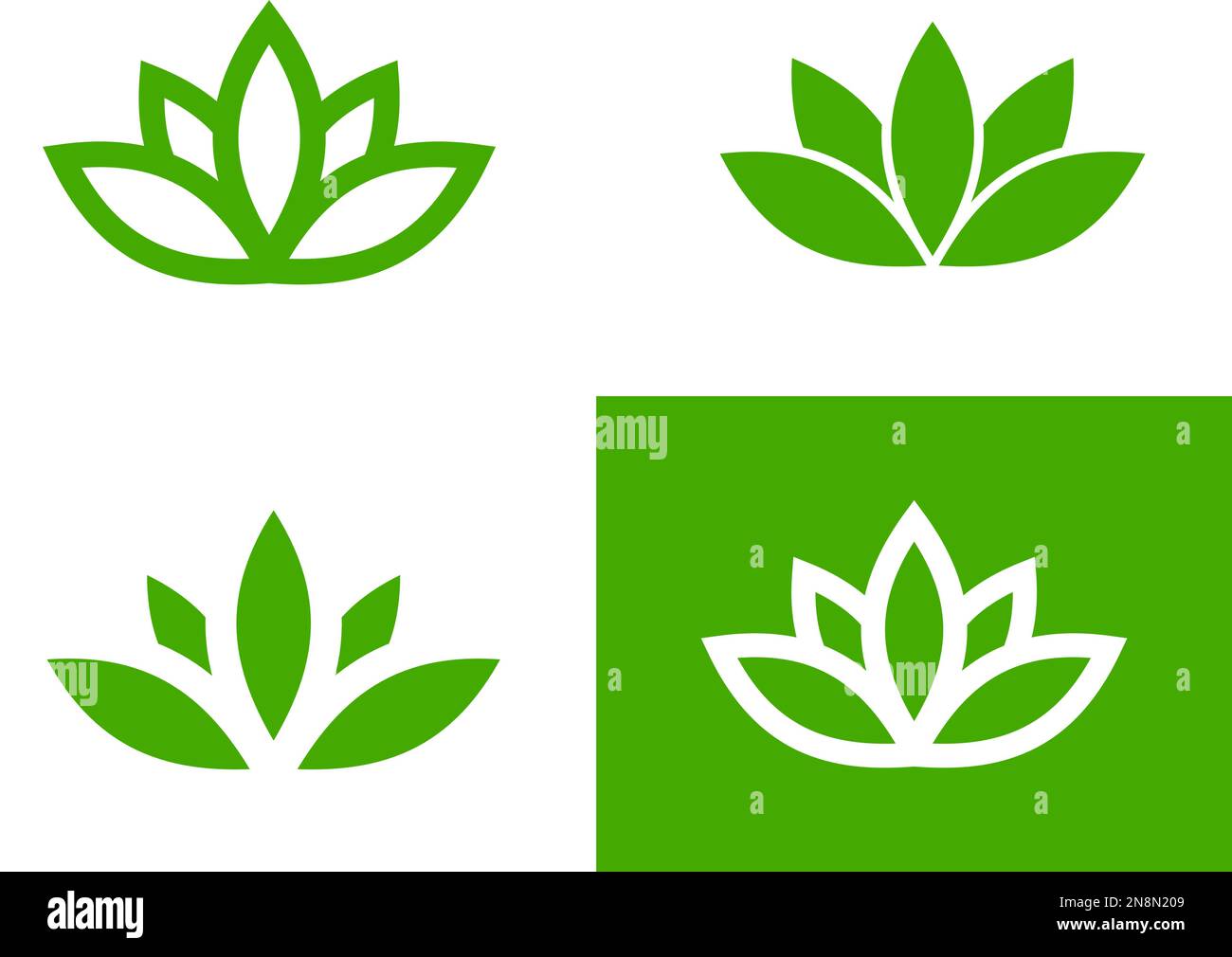 Four green lotus silhouettes set, vector illustration Stock Vector ...