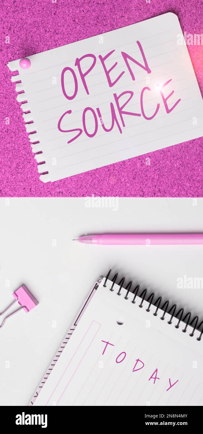 Text caption presenting Open Source. Concept meaning denoting software ...